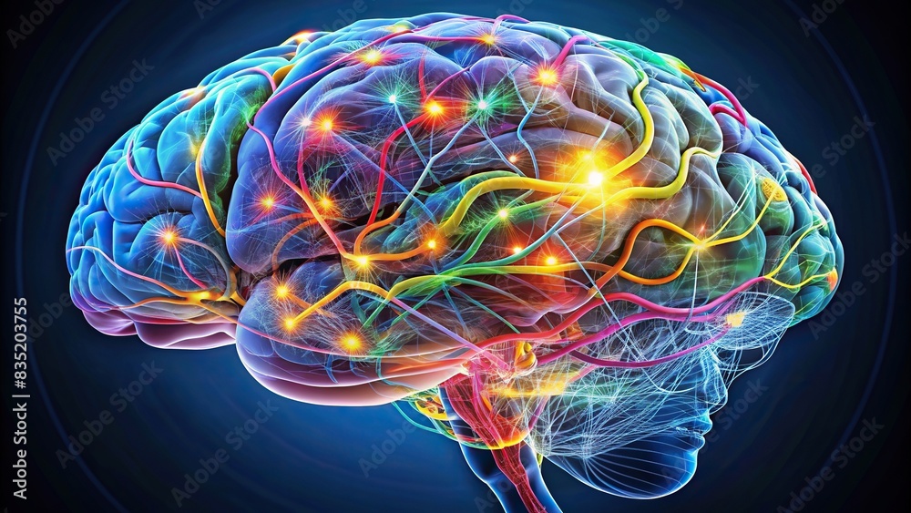 showing a detailed map of the human brain structure, brain, neuron ...