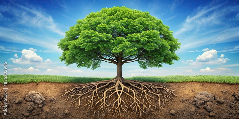 Cross-section view of a tree and its root system , botany, nature ...