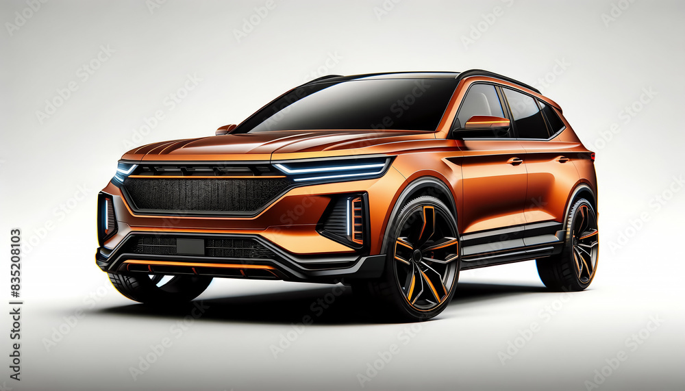 Futuristic Orange SUV: Modern Design with Slim Horizontal Headlights ...