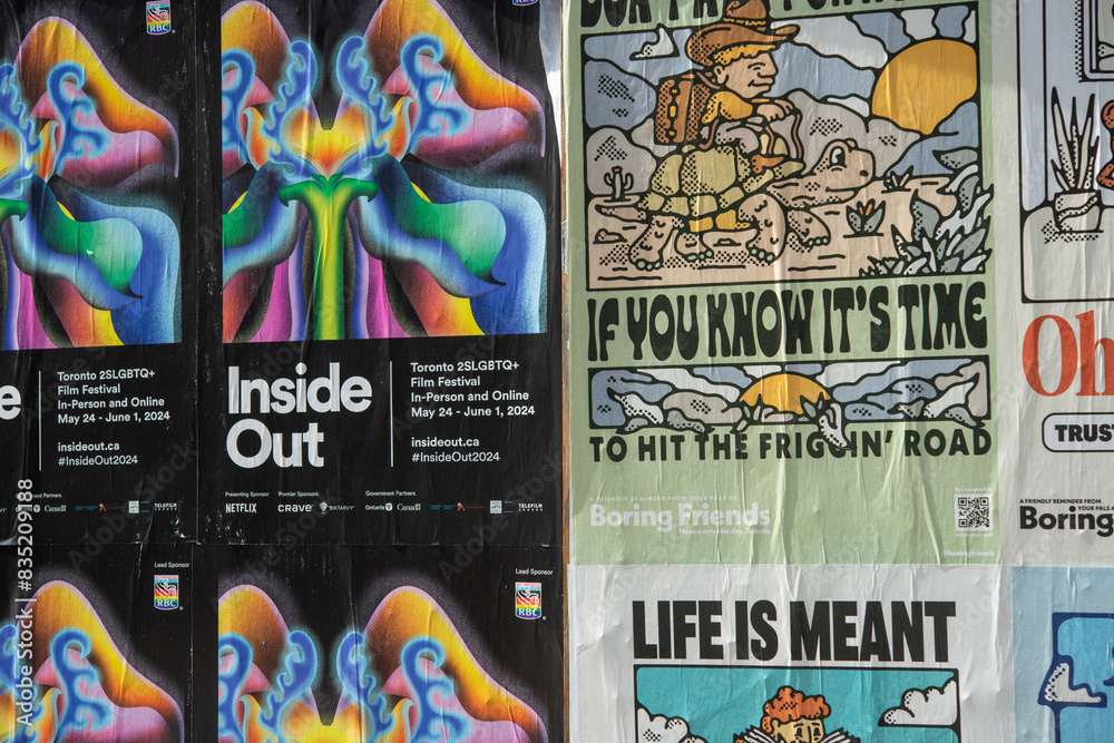 posters on hoarding in Toronto, Canada (advertising for Inside Out Film ...