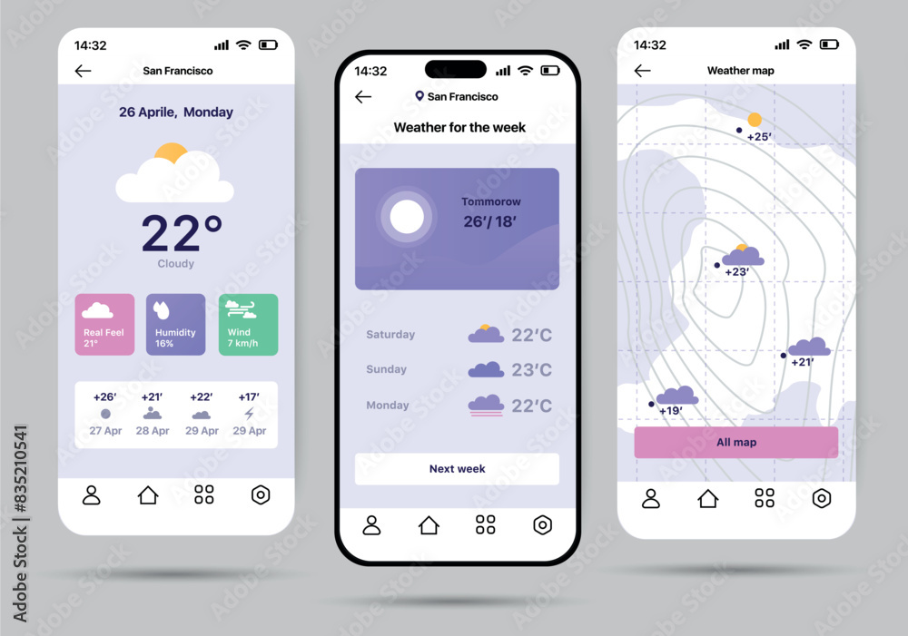 Weather forecaster app concept in flat design. The bright design of the ...