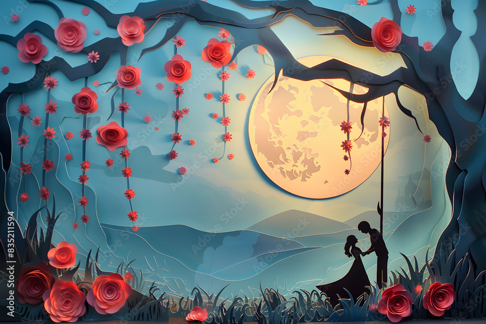 Paper Crafts of Love and cute. Delicate Scenes of Romance, Flowers, and ...