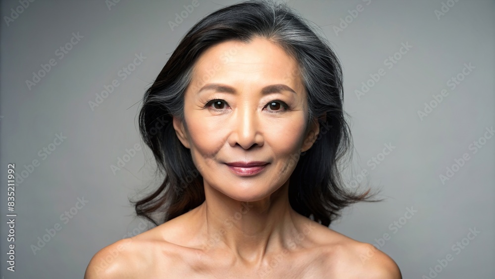 Beauty portrait of a middle-aged Asian woman showcasing anti-aging ...