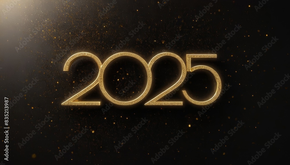 Charming number design 2025. With elegant gold numbers on a black ...