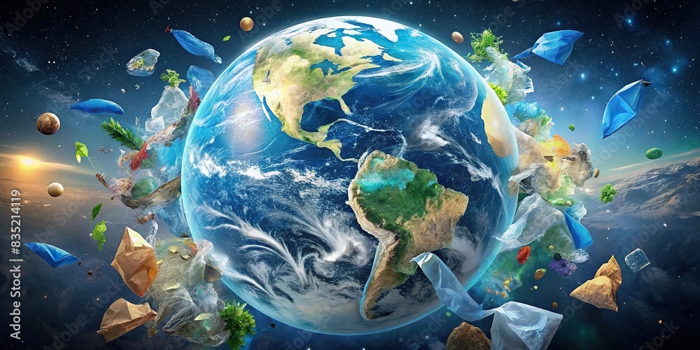 Ilustração do Stock: of planet Earth fighting against plastic pollution ...