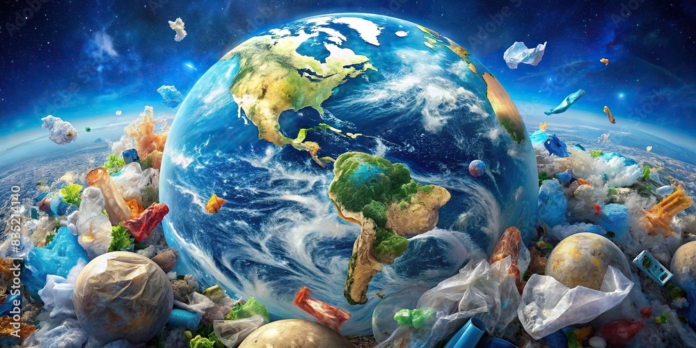 of planet Earth fighting against plastic pollution , Earth, planet ...