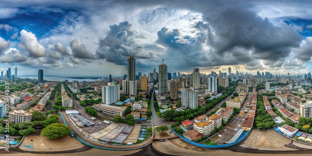 360 degree view of Mumbai City skyline in 8K resolution during monsoon ...