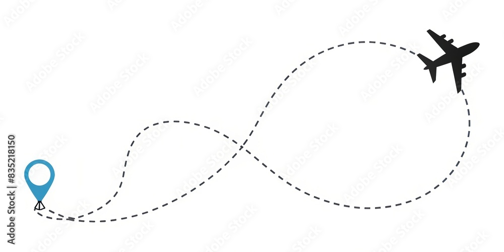 Airplane travel path set isolated on white , airplane, travel, path ...