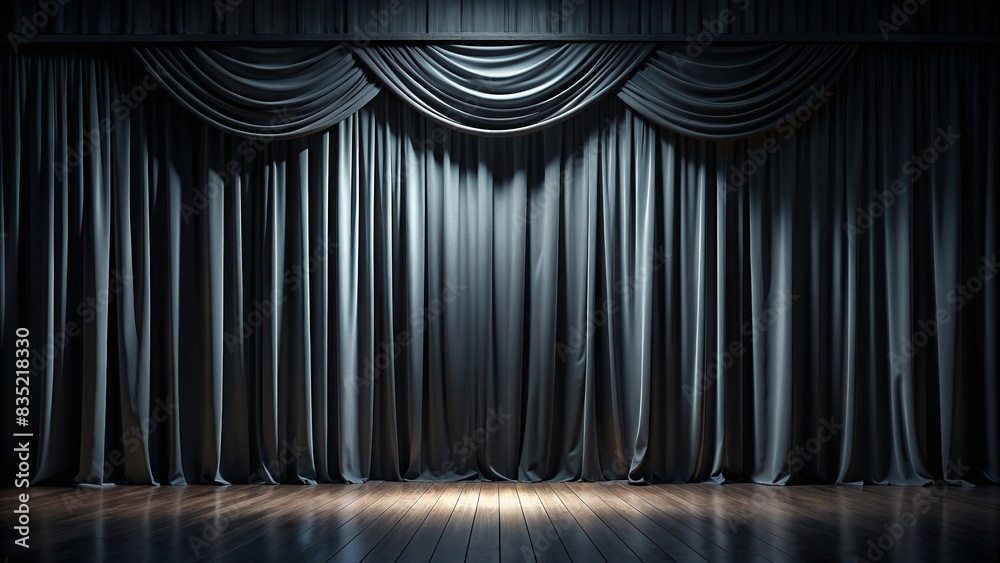 Dark stage with a black curtain background and soft lighting, stage ...
