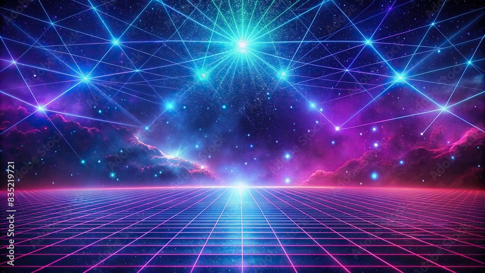 Synthwave vaporwave retrowave cyber background with laser grid, starry ...