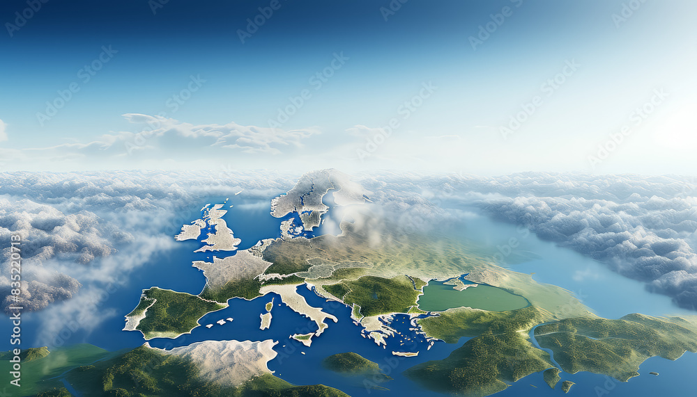 A map of Europe is shown in a very detailed and realistic way Stock ...