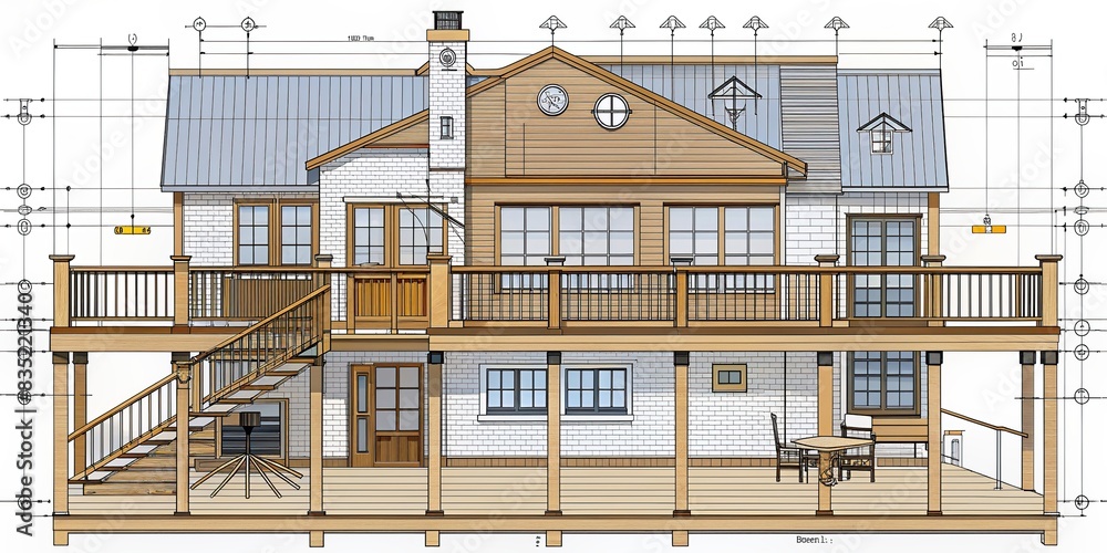 Detailed drawing of deck addition plans for home , blueprint ...