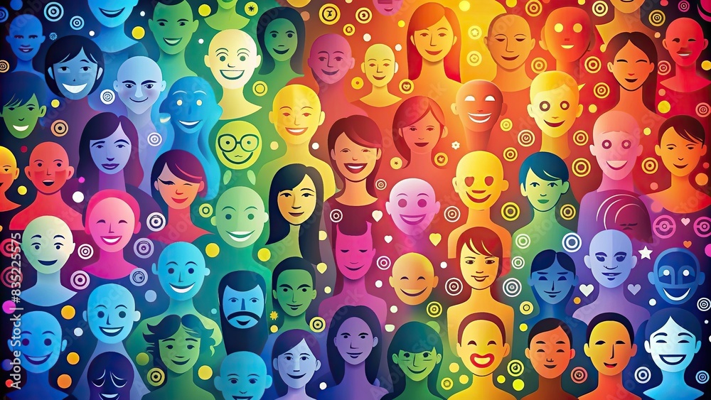 Colorful background with silhouettes conveying human emotions and ...