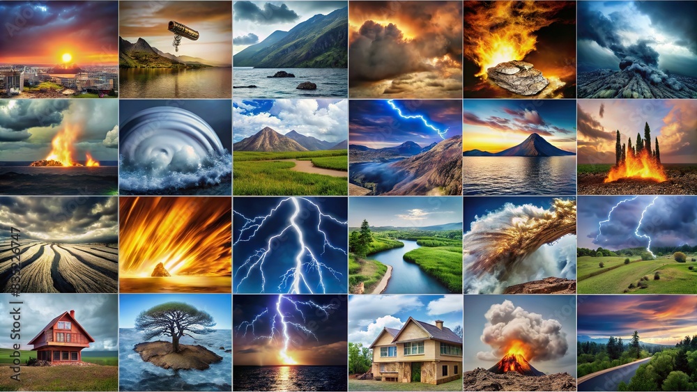 of various natural disasters icons such as floods, tornadoes, wildfires ... of various natural disasters icons such as floods, tornadoes, wildfires ...