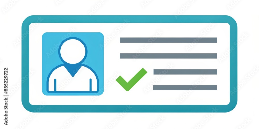 icon of identification card with a check mark, isolated on background, ID card, approve ...