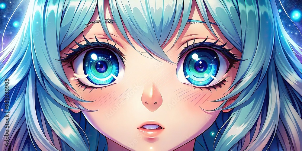 Cute kawaii blue anime eyes with sparkles and long lashes of a manga ...