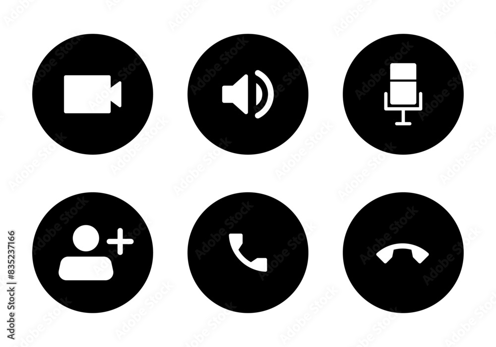 Video call icon set with microphone, call accept, call reject ...