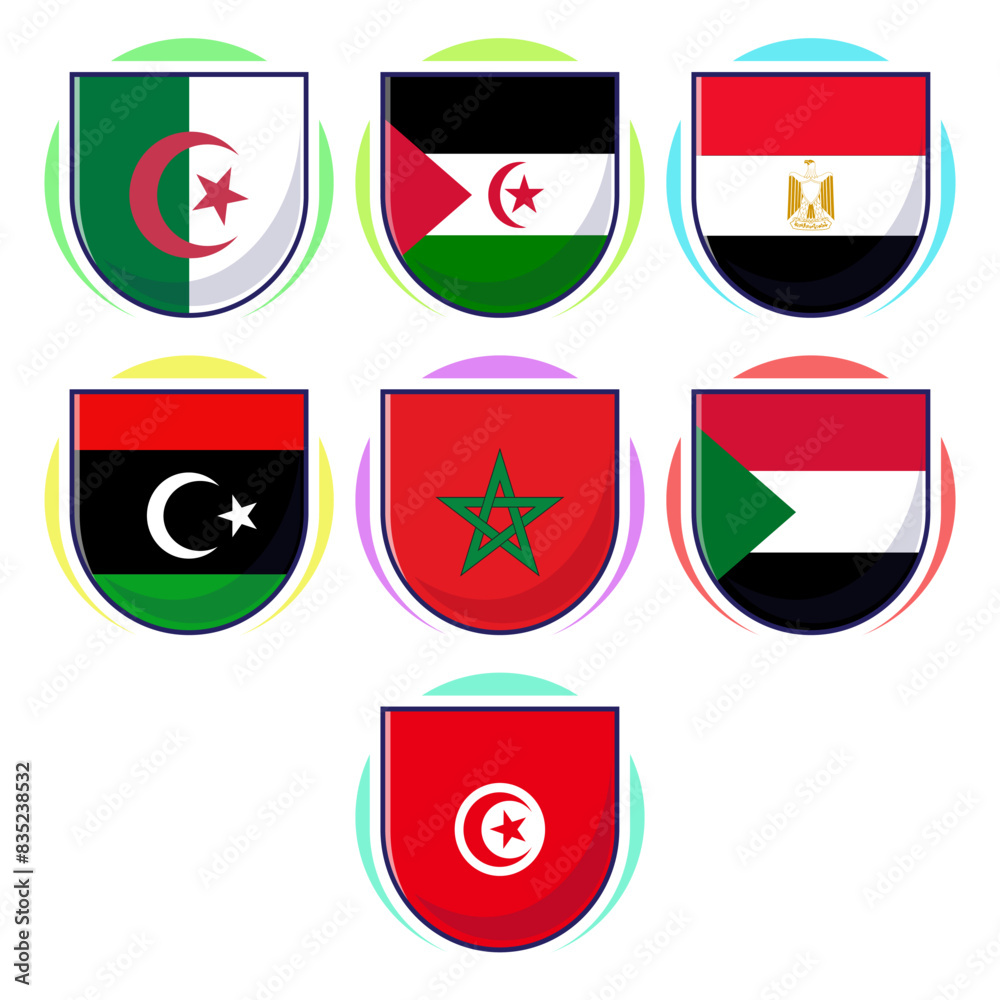 North African Countries Flags Flat Cartoon Vector Element Design