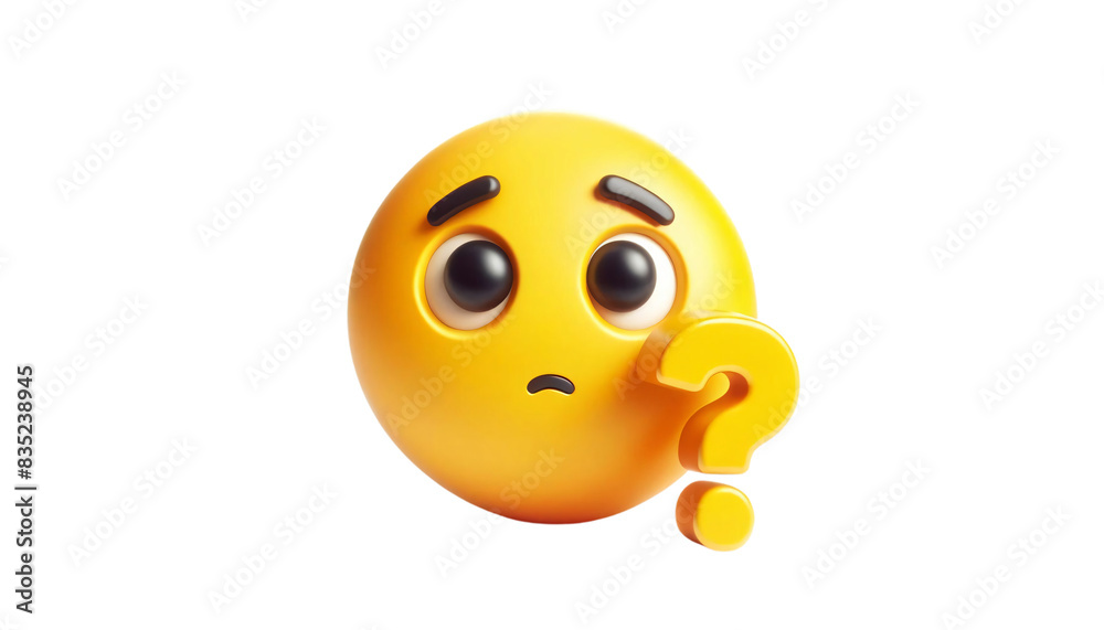 A 3D yellow emoji with a confused expression and a question mark ...