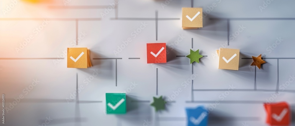 Diagram of a project flowchart with quality indicators like checkmarks ...