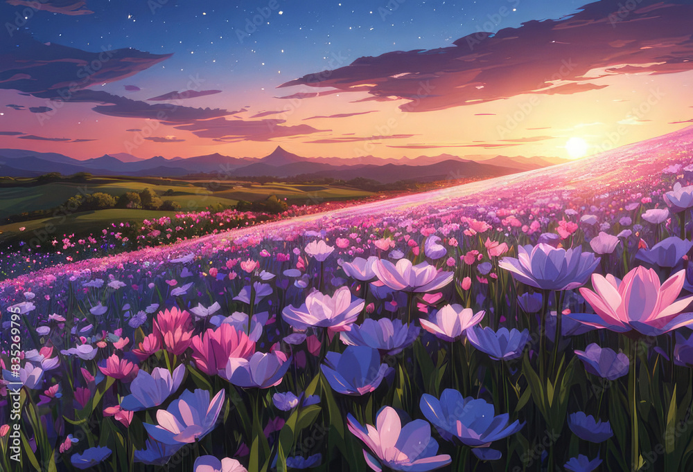 Generative AI, Beautiful Niji Anime cinematic scenery of a beautiful ...