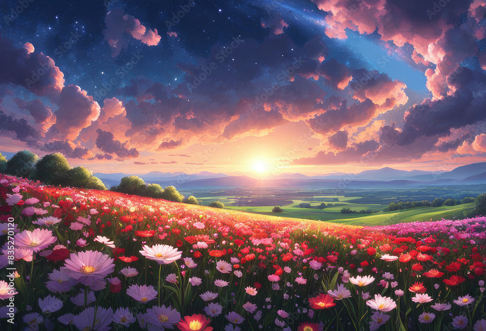 Generative AI, Beautiful Niji Anime cinematic scenery of a beautiful ...