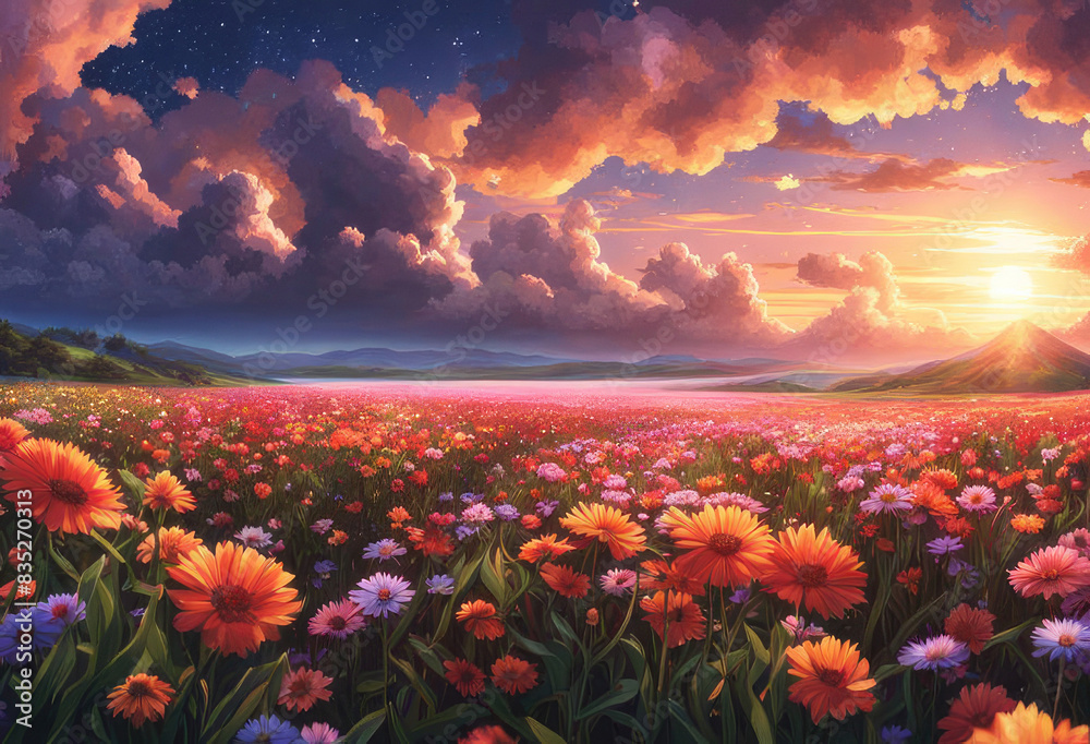 Generative AI, Beautiful Niji Anime cinematic scenery of a beautiful ...