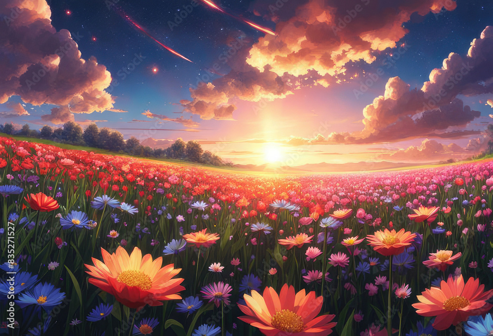 Generative AI, Beautiful Niji Anime cinematic scenery of a beautiful ...