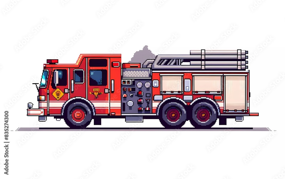 8-bit pixel fire engine, pixel art vector illustration. isolated on ...