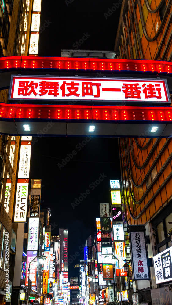 Tokyo, Japan – APRIL 2024 : Kabukicho Shinjuku area with a lot of ...