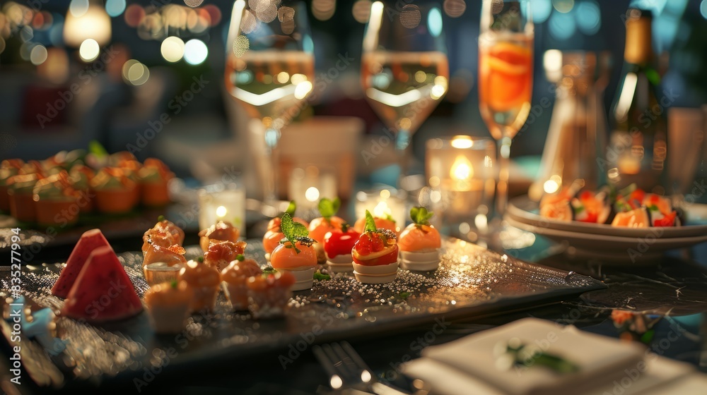 Elegant and select restaurant table Tapas and appetizers, assorted ...