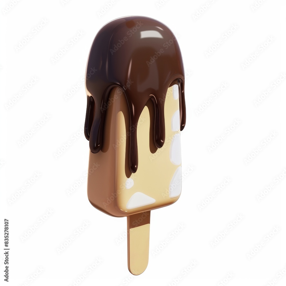 3D cartoon ice cream bar, dripping chocolate coating, di-cut PNG ...