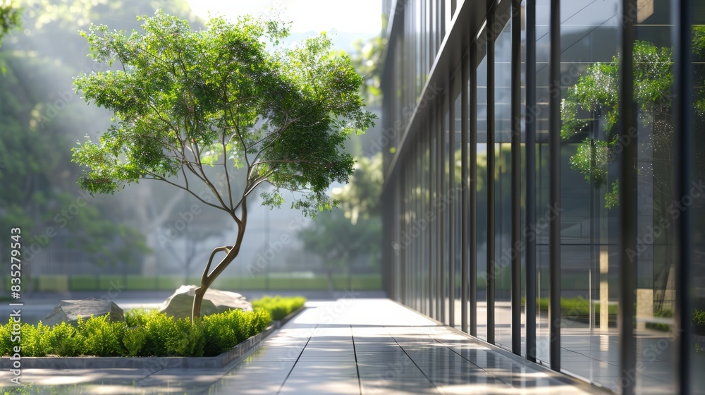 office building with tree for reducing carbon dioxide, Eco green ...