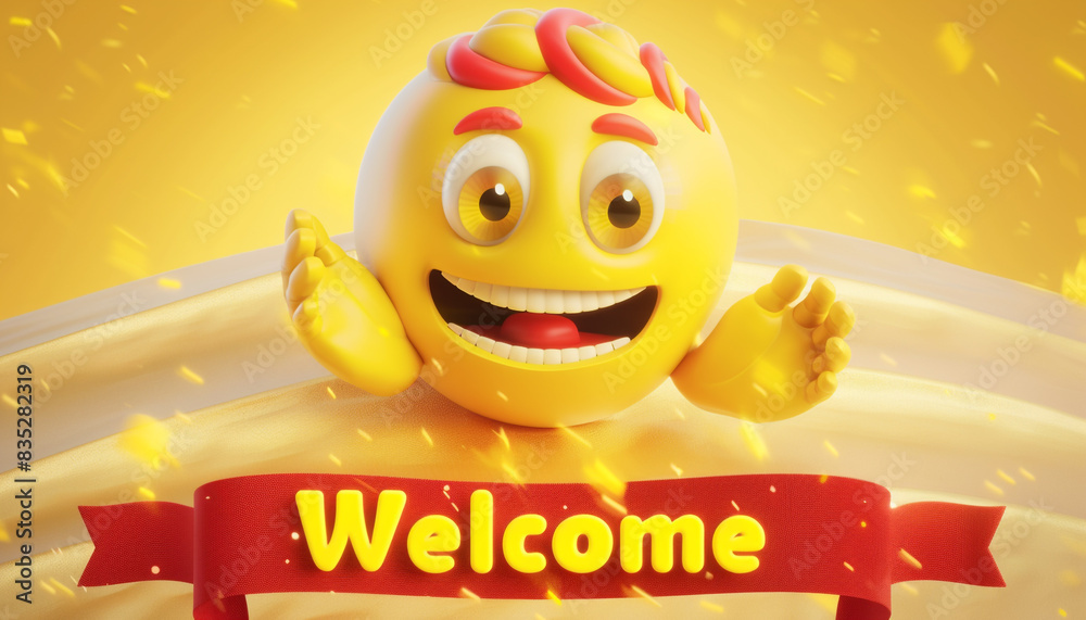 Generate a 3D luxury yellow emoji with a warm inviting gesture ...