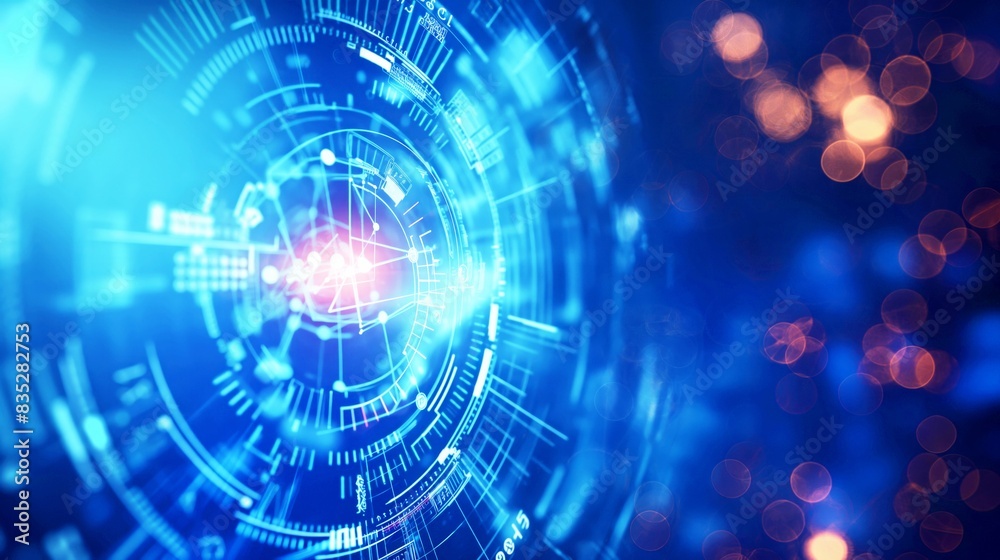 Futuristic blue digital interface with glowing tech elements and ...