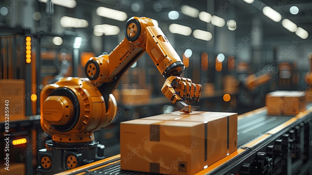 Robotic Arm for Packing in Modern Logistics System. Ultra HD 8K ...