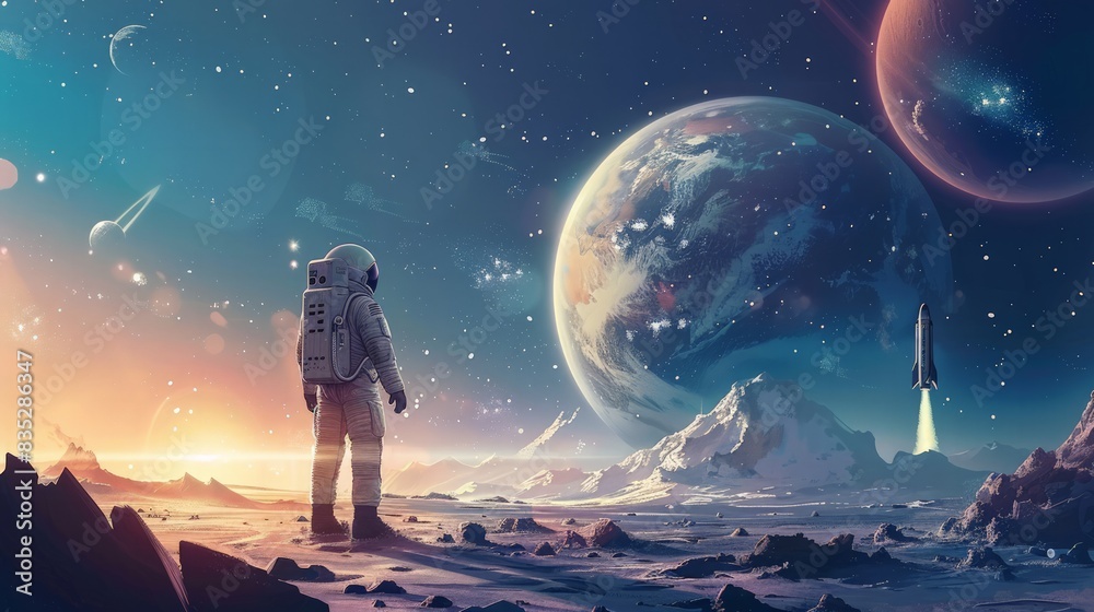 Space Exploration: Depict an exciting space exploration scene with ...