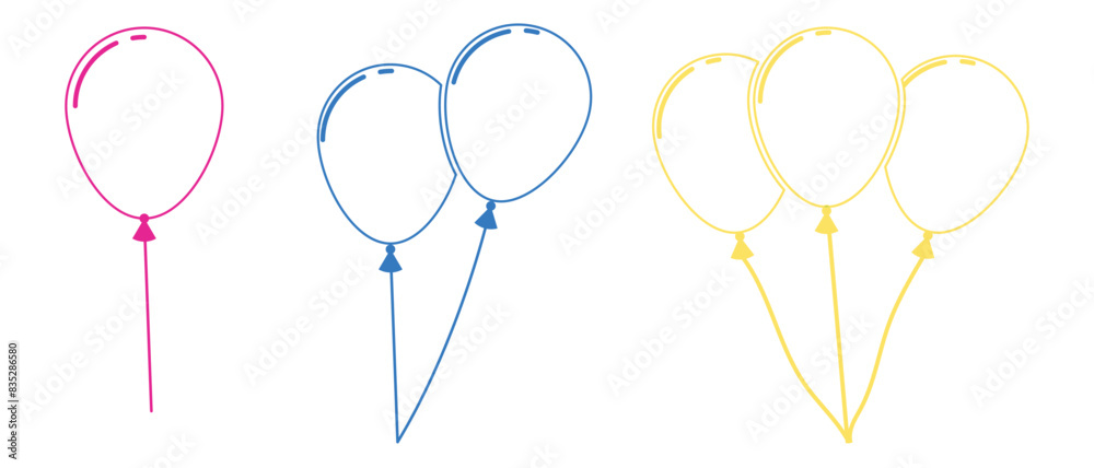 Balloon outline icons. Balloon with string in line cartoon style ...