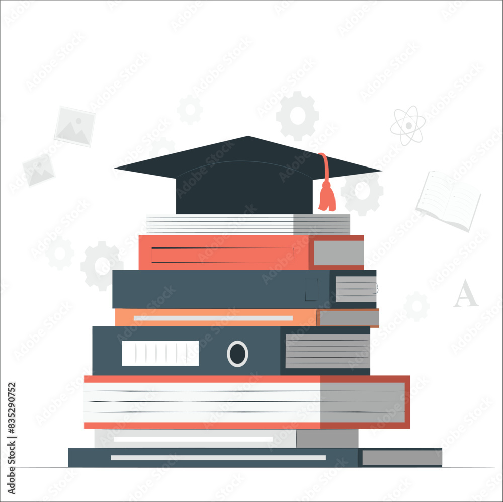 graduation cap and book isolated on white background. Black graduation ...