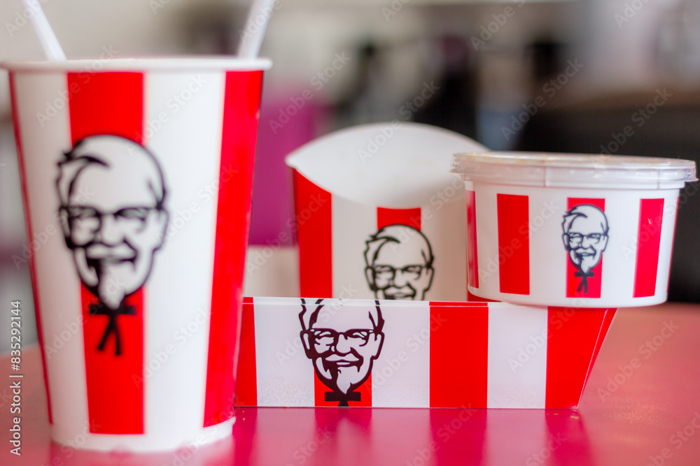 Cup of KFC's Pepsi, Cola, Soft drink with Chicken fried and Mashed ...