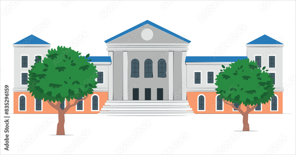 Cartoon urban cityscape with college campus facade or academy for ...