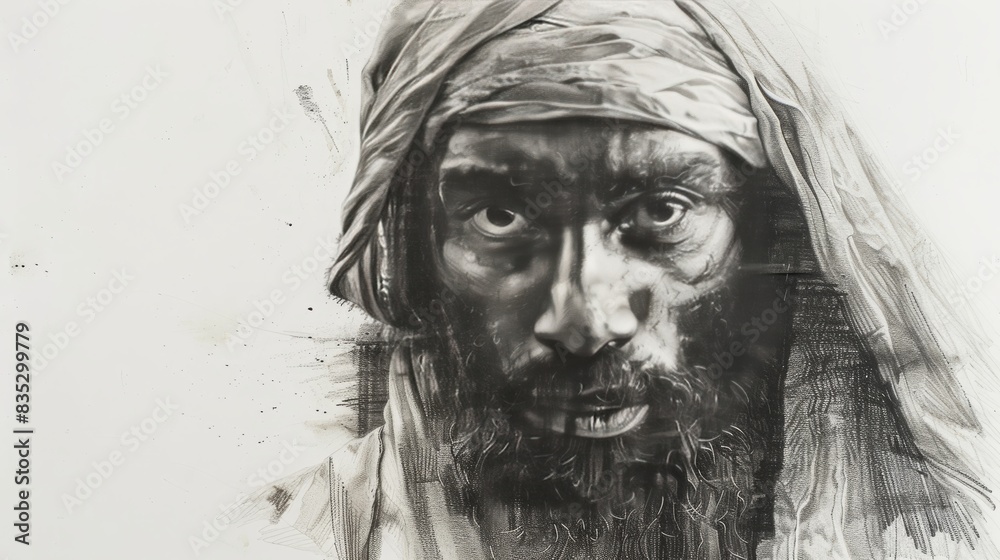 prophet Isaiah, bible, Charcoal pencil drawing, white background, 16:9 ...