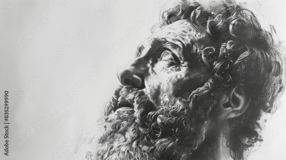 Prophet David, bible, Charcoal pencil drawing, white background, 16:9 ...