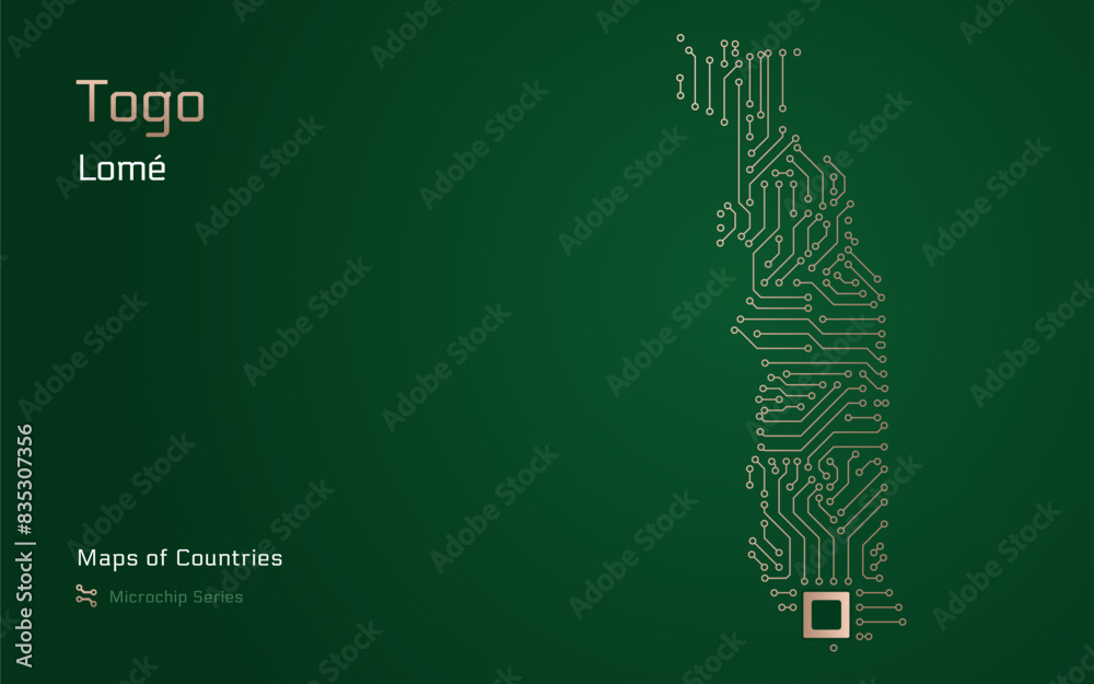 Togo Map with a capital of Lomé Shown in a Microchip Pattern. E ...