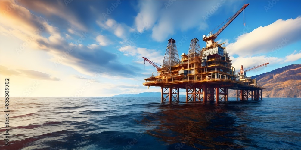 Offshore Oil and Gas Production Platform in the Ocean or Sea. Concept ...