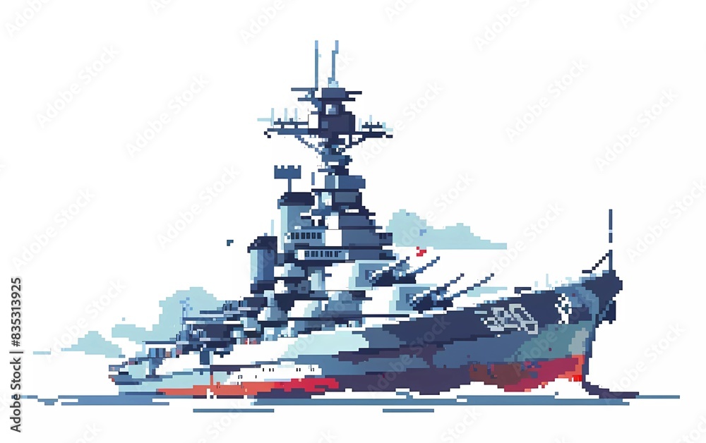 8-bit pixel battleship, pixel art vector illustration. isolated on ...