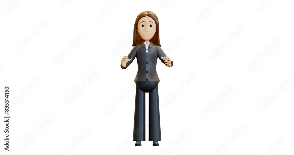 3d woman animation. Cute office worker showing heart with hands. A ...