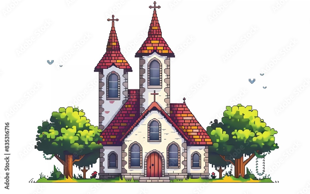 8-bit pixel church, pixel art vector illustration. isolated on white ...