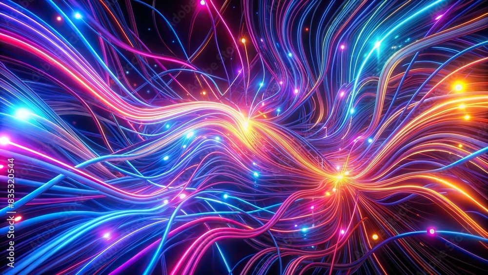 Abstract neon background of twisted glowing lines resembling Neurolink ...