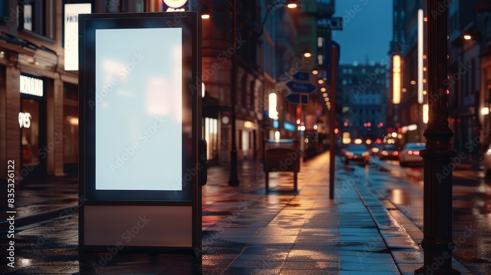 Ultra-resolution mockup of a vertical ad stand with a white blank ...